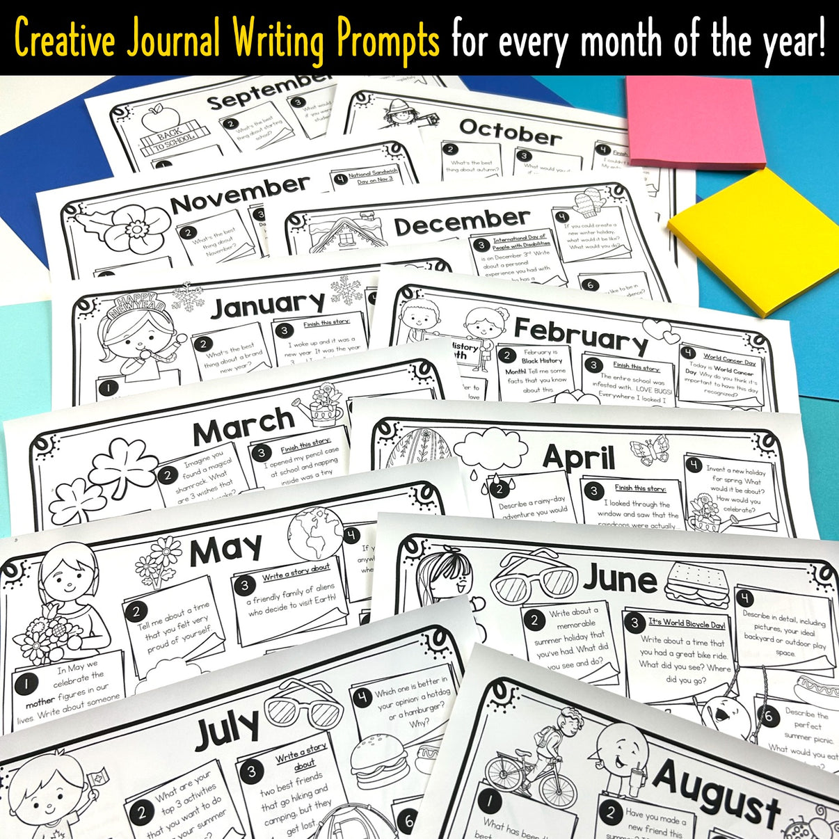 Monthly Journal Prompts - Creative Writing Prompts - Language Arts Gra ...